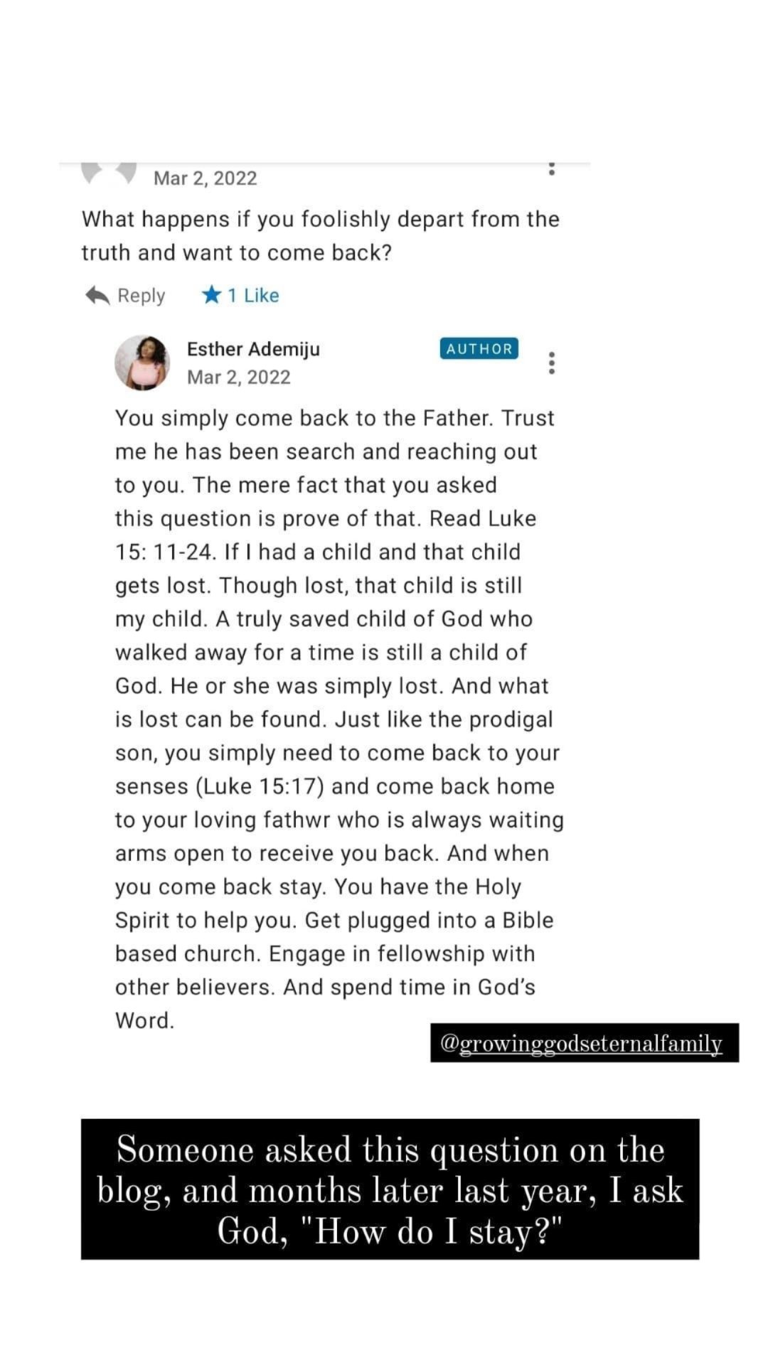 How do I come back to God and Stay? – Growing God's Eternal Family